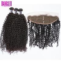 China Ear To Ear Raw Virgin Kinky Curly Hair 3 Bundles With Closure Shiny Soft for sale