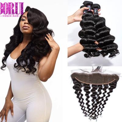 China Loose Wave Human Hair Lace Frontal Pre Plucked 100% Unprocessed Raw Virgin for sale