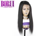 China Pre Plucked Yaki Straight Human Hair Wig Kinky Straight Glueless Full Lace Wig for sale