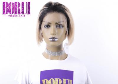 China Short Colored Bob Wigs Pixie Cut Straight Lace Frontal Wig Pre Plucked #1B 27 for sale