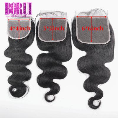 China Indian Human Hair Lace Closure 4x4 5x5 6x6 Transparent Lace No Shedding No Tangle for sale