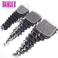 China Raw Human Hair Lace Closure No Shedding Tangle Swiss Lace 4*4 Deep Wave for sale