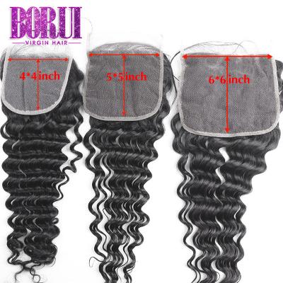 China Raw Human Hair Lace Closure No Shedding Tangle Swiss Lace 4*4 Deep Wave for sale