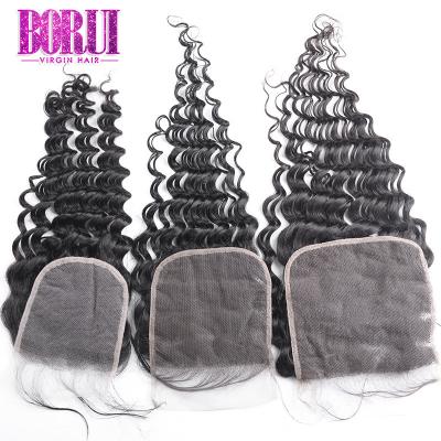 China 5*5 6*6 Human Hair Lace Closure Unprocessed Brazilian Deep Wave Soft Smooth for sale