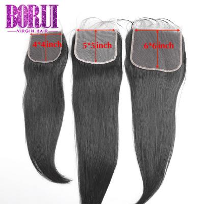 China Natural Hairline Human Hair Lace Closure Preplucked Virgin Straight Style 5x5 6x6 for sale