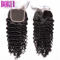 China Brazilian Transparent Lace Closure , Deep Curly Lace Closure With Baby Hair ALL Color for sale