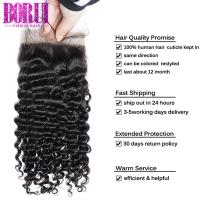 China Brazilian Transparent Lace Closure , Deep Curly Lace Closure With Baby Hair ALL Color for sale