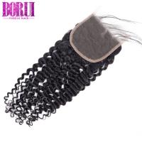 China 4*4 5*5 6*6 Brazilian Deep Curly Human Hair , Lace Closure With Baby Hair for sale