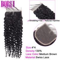 China Free Part Human Hair Lace Closure Deep Curly With Baby Hair Length 8-24 for sale