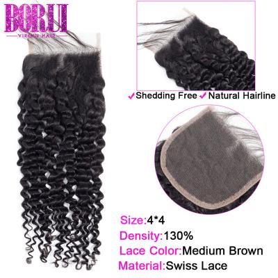 China Free Part Human Hair Lace Closure Deep Curly With Baby Hair Length 8-24 for sale
