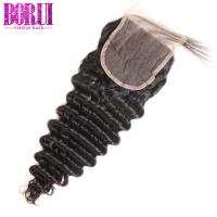 China Brazilian Deep Wave Closure Natural Color With Baby Hair Environmentally Friendly for sale