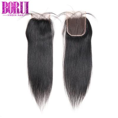China Natrual Parting Brazilian Human Hair , Straight Lace Closure With Baby Hair for sale