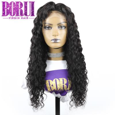 China Handmade Indian Curly Human Hair Lace Closure Wig Water Wave Pre-plucked for sale