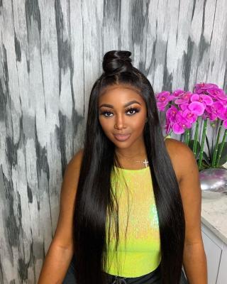 China Ponytail Swiss 360 Lace Frontal Wig Peuviarn Virgin Straight Wave Double Drawn Weft for sale