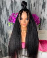 China Brazilian 360 Lace Frontal Human Hair Pre Plucked Yaki Straight Wig With Baby Hair for sale