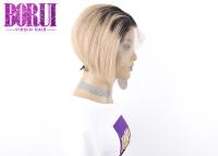 China Short Colored Bob Wigs Pixie Cut Straight Lace Frontal Wig Pre Plucked #1B 27 for sale