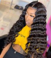 China Human Virgin Hair Deep Wave 4x4 Lace Closure Wigs 180% And 250% Density for sale