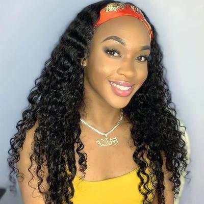 China Silk Scarf 10A Headband Hair Wig Glueless Human Hair Wigs Deep Wave for sale