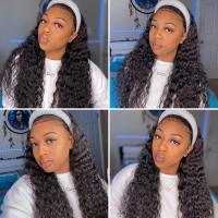 China Silk Scarf 10A Headband Hair Wig Glueless Human Hair Wigs Deep Wave for sale