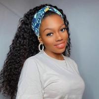 China Silk Scarf 10A Headband Hair Wig Glueless Human Hair Wigs Deep Wave for sale