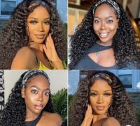 China Silk Scarf 10A Headband Hair Wig Glueless Human Hair Wigs Deep Wave for sale