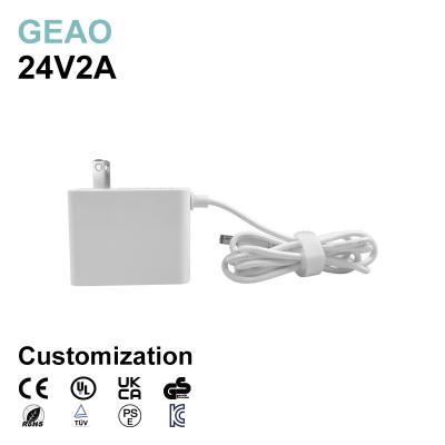China Light 24V 2A Wall Mount Power Adapters With Surge Protection for sale