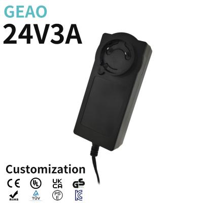 China Black 24V 3A Interchangeable Power Adapter / Power Supply ABS+PC for sale