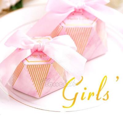 China Pink Art Paper Customized Gift Box Hot Stamping Bowknot Type Candy Gift Boxes for sale