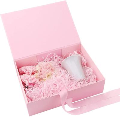 China Foldable Magnetic Gift Box With Ribbon Rigid Cardboard Packaging Box For Perfume Soap Mug for sale