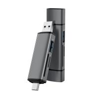 China Dual Port USB3.0 Type C OTG HUB SD Micro SD Memory Card Reader Metal Housing for sale