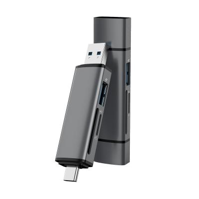 China Dual Port USB3.0 Type C OTG HUB SD Micro SD Memory Card Reader Metal Housing for sale