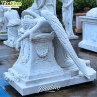 China Hand Carved Modern Outdoor Garden Marble Angel Statue Bench Headstone for sale