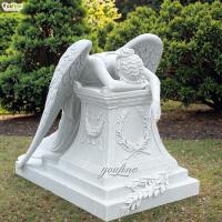 China Outdoor Memorial Tombstone Life Size White Marble Weeping Angel Monument for sale