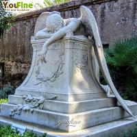 China Outdoor Memorial Tombstone Life Size White Marble Weeping Angel Monument for sale
