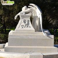 China Outdoor Memorial Tombstone Life Size White Marble Weeping Angel Monument for sale