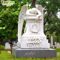 China Outdoor Memorial Tombstone Life Size White Marble Weeping Angel Monument for sale