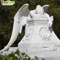 China Outdoor Memorial Tombstone Life Size White Marble Weeping Angel Monument for sale