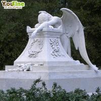 China Outdoor Memorial Tombstone Life Size White Marble Weeping Angel Monument for sale