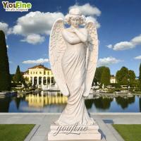 China Europe Garden Stone White Marble Sad Angel Statue Tombstone for Graves for sale
