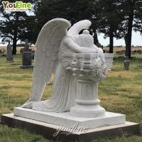 China Europe Garden Stone White Marble Sad Angel Statue Tombstone for Graves for sale