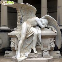 China Europe Garden Stone White Marble Sad Angel Statue Tombstone for Graves for sale