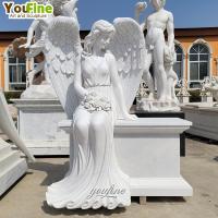 China Life Size Outdoor Marble Angel Cemetery Tombstone Monument Statue for sale