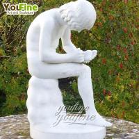 China Life Size Natural Stone Famous Marble Nude Sitting Boy with Thorn Statue for sale