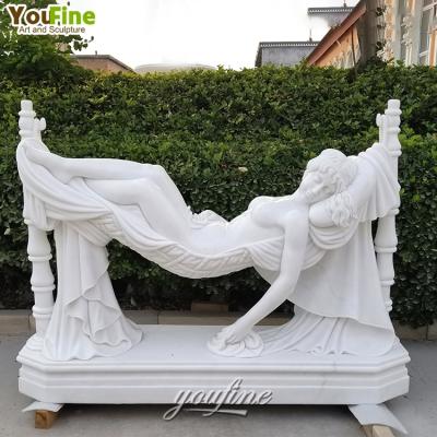 China Life Size Outdoor Garden Decor Natural Marble Lying Lady Statue for sale