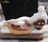 China Life Size Outdoor Garden Decor Natural Marble Lying Lady Statue for sale