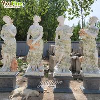 China Outdoor Garden Life Size Carved Ladies Sculptures Lady Coloured 4 Seasons Marble Statues for sale