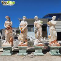 China High-Quality Outdoor Garden Decor Life Size White Stone Sculpture Suppliers Four Seasons Marble Statue Woman for sale