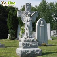 China Natural White Marble Angel Statue with Cross Statue Tombstone for Sale for sale