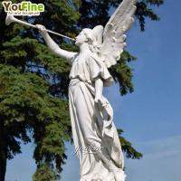 China Wholesale Garden Decor Natural Stone Sculpture Hand Carved Large Angel Statues White Marble for sale