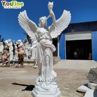 China Wholesale Garden Decor Natural Stone Sculpture Hand Carved Large Angel Statues White Marble for sale